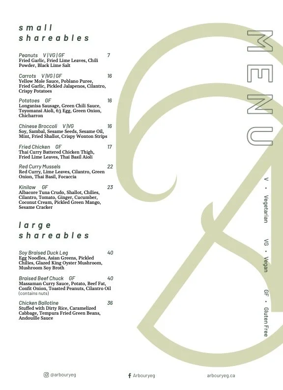 Food Menu — Arbour