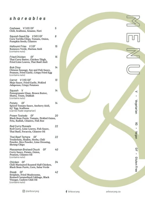 Food Menu — Arbour