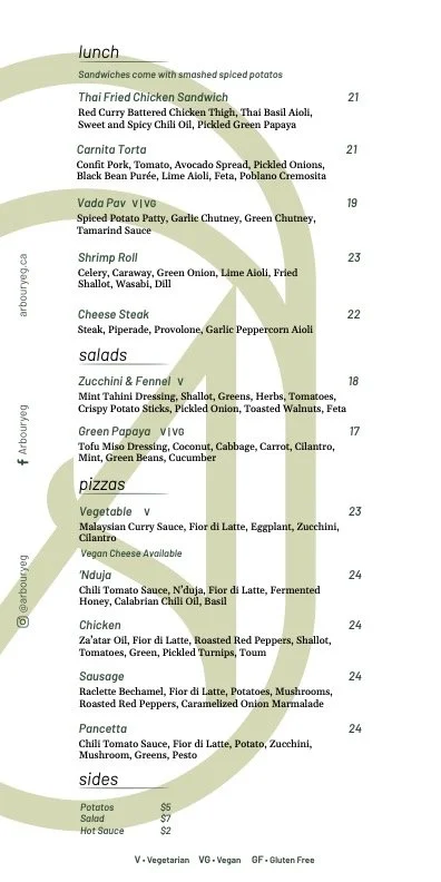 Lunch Menu — Arbour