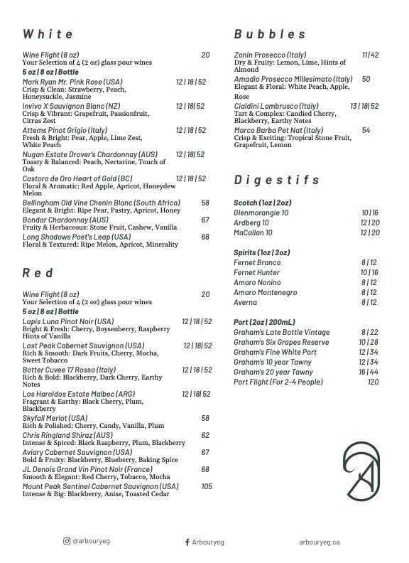 Drink Menu — Arbour