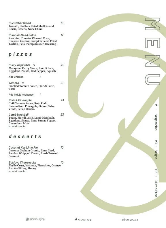 Food Menu — Arbour