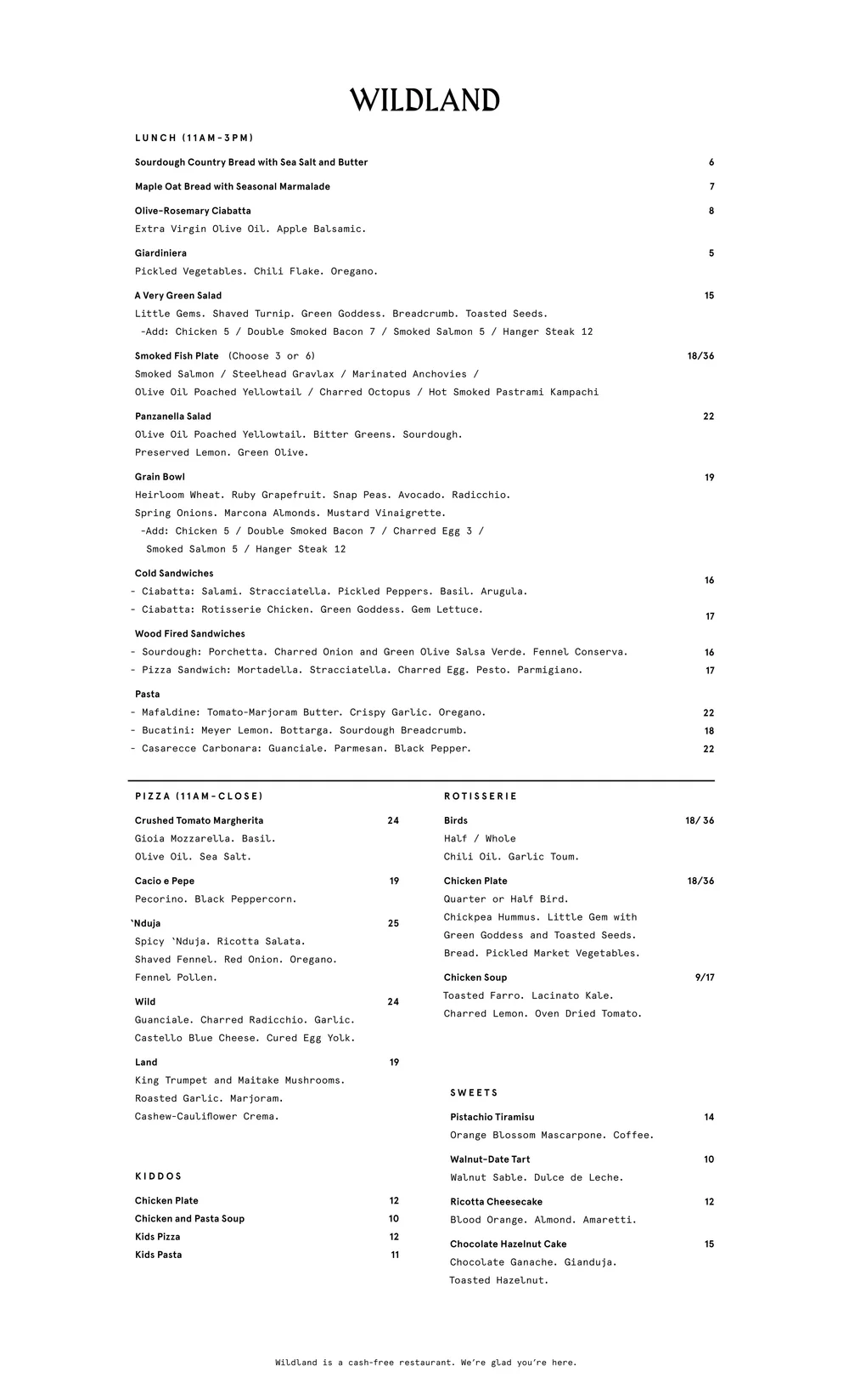 Lunch Menu — Wildland