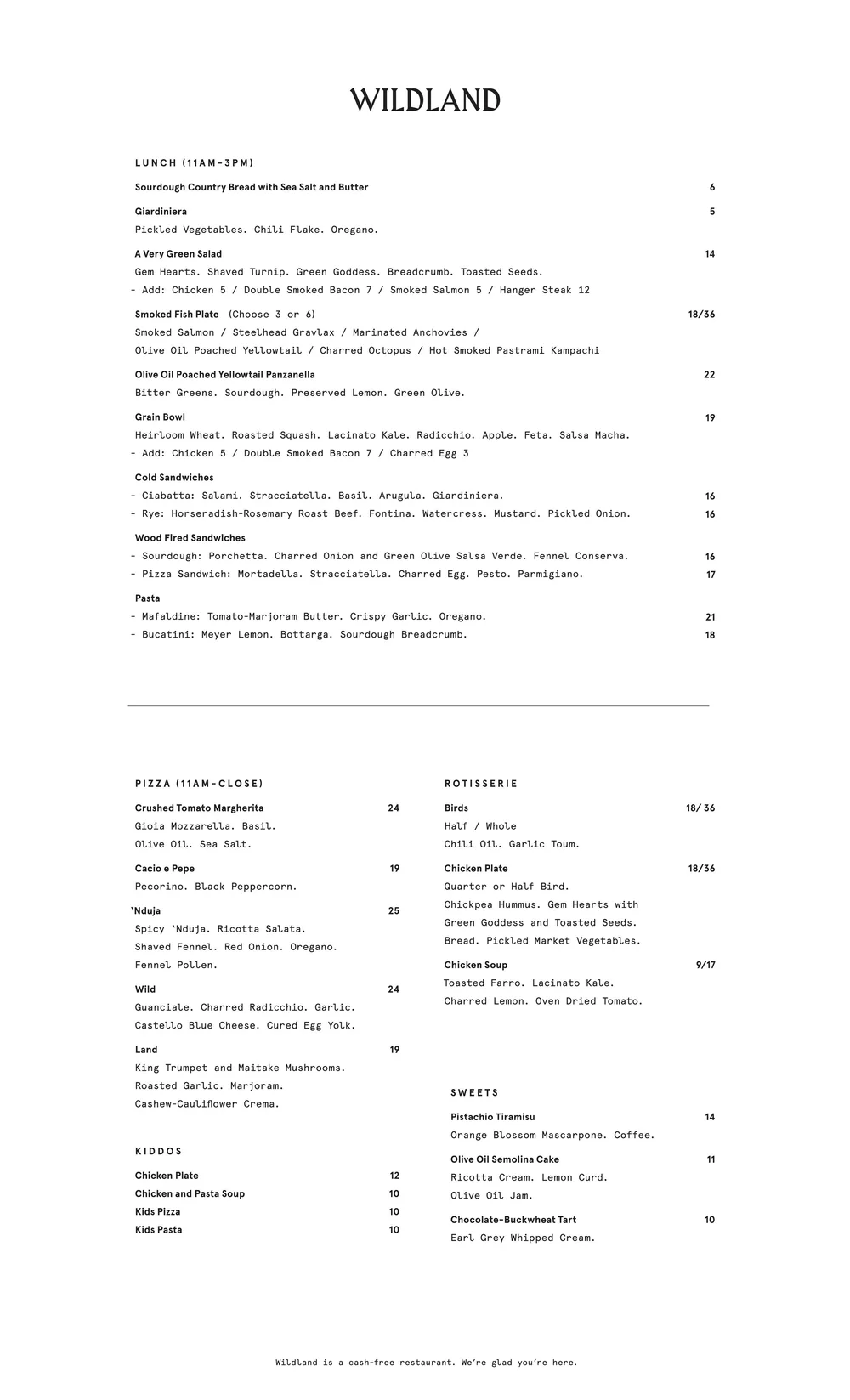 Lunch Menu — Wildland