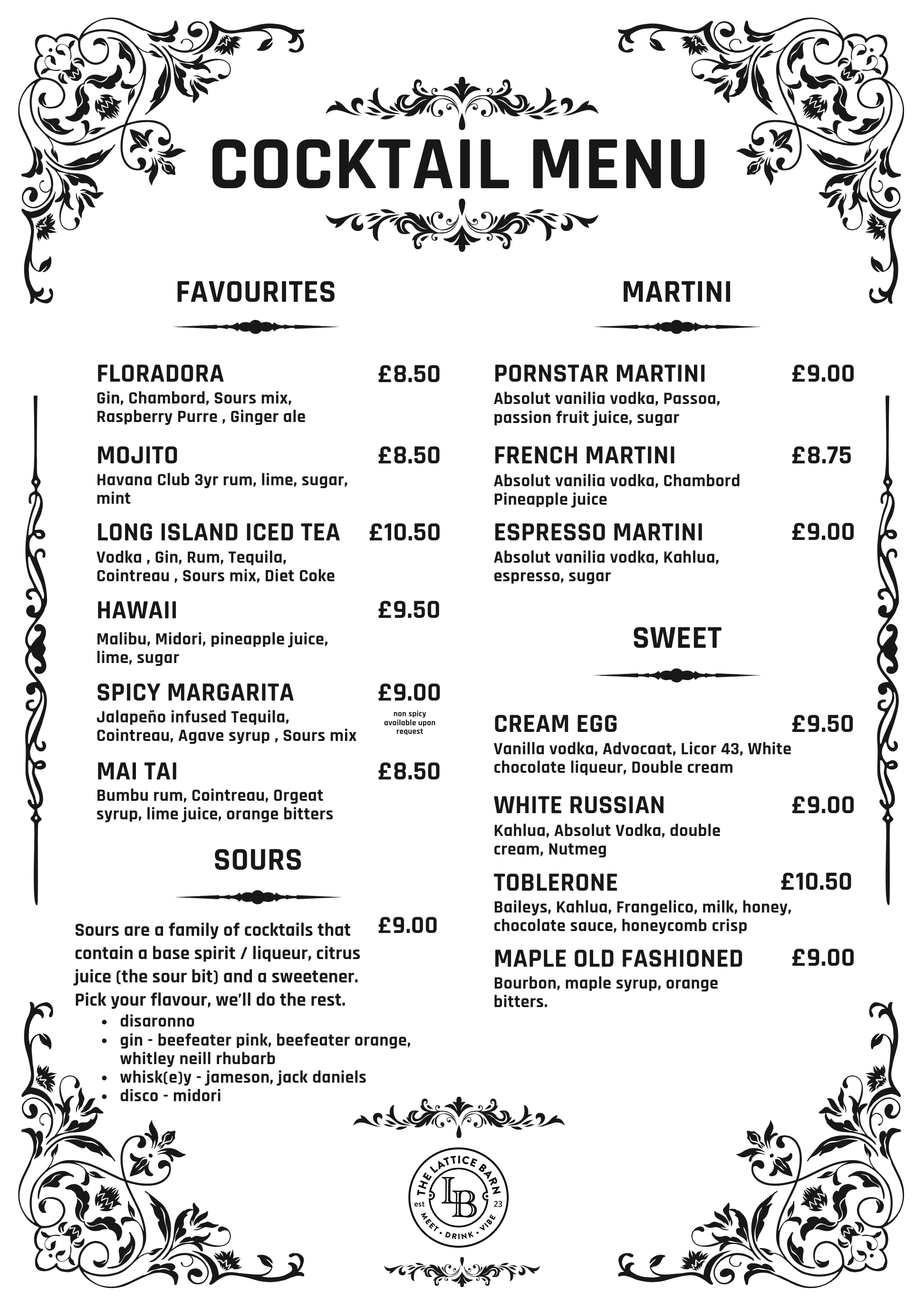 Cocktail Menu — The Lattice Barn
