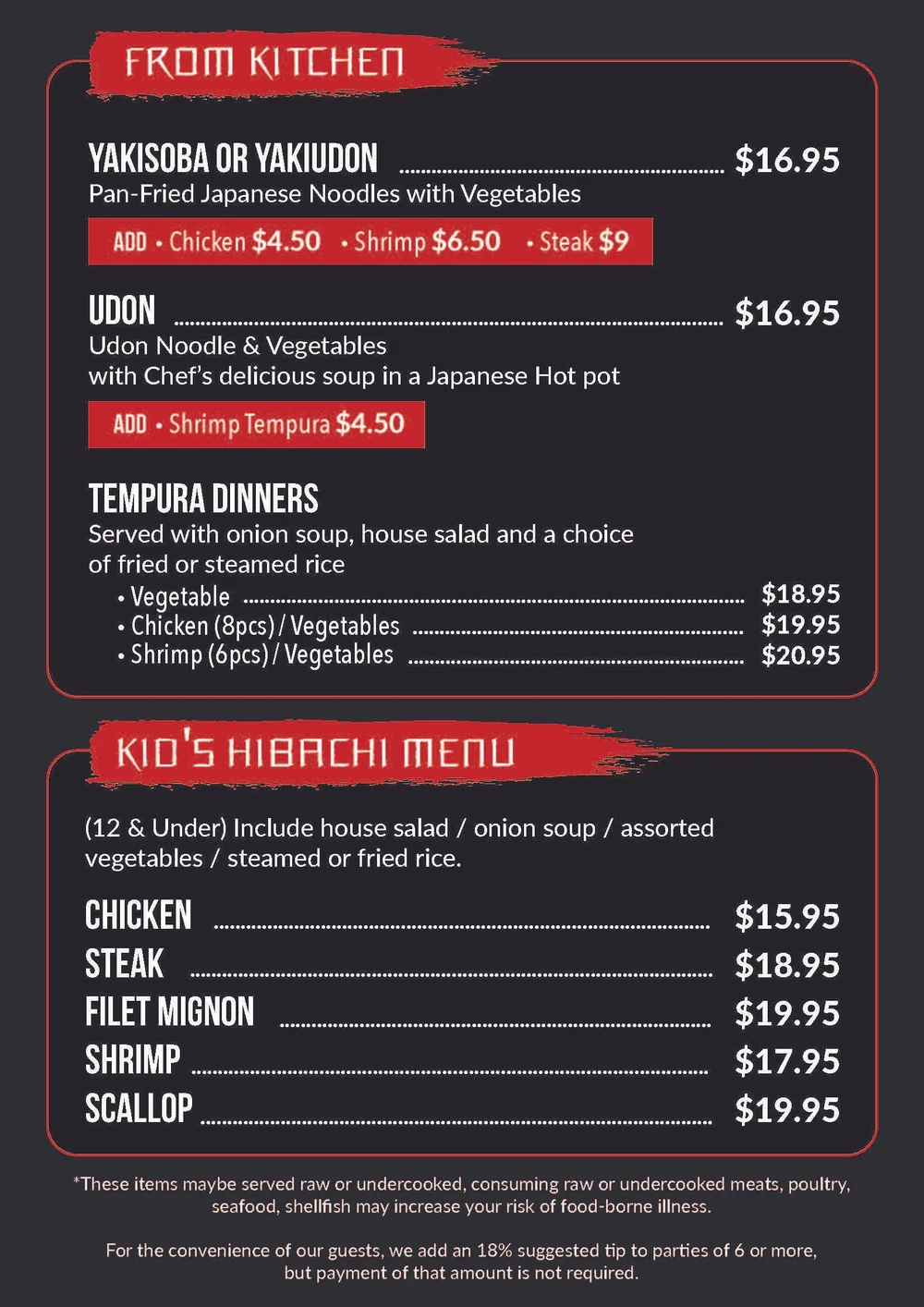 Menu — Tokyo Bay Japanese Steakhouse