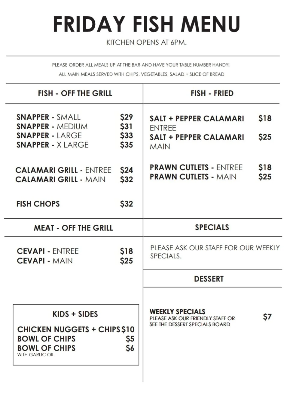 Friday Menu — Croatian Community Centre of Geelong