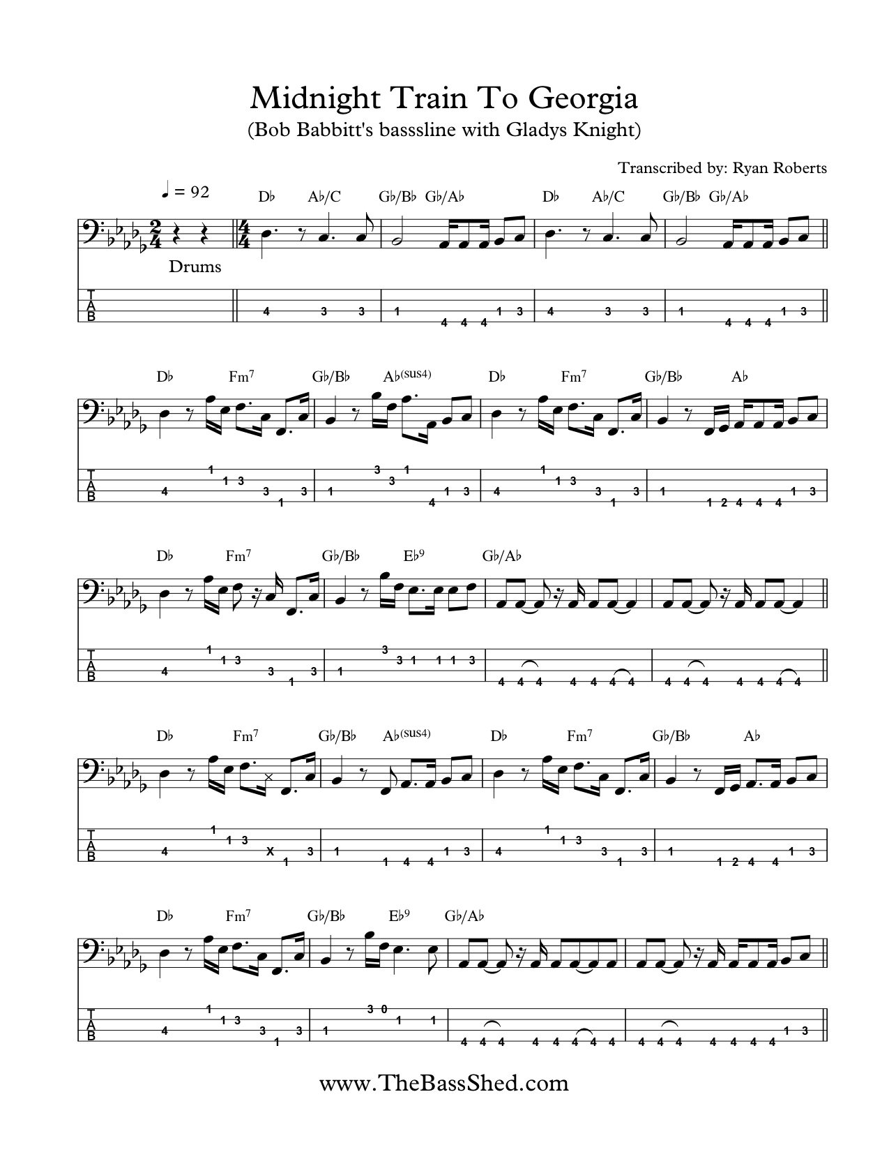 Bob Babbitt - Midnight Train to Georgia — The Bass Shed