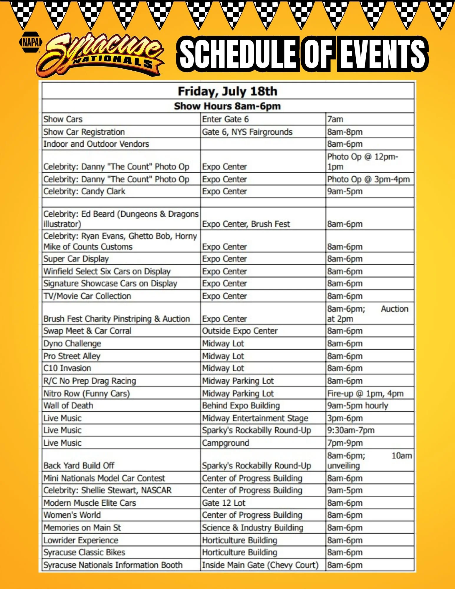 Schedule & Entertainment — Syracuse Nationals