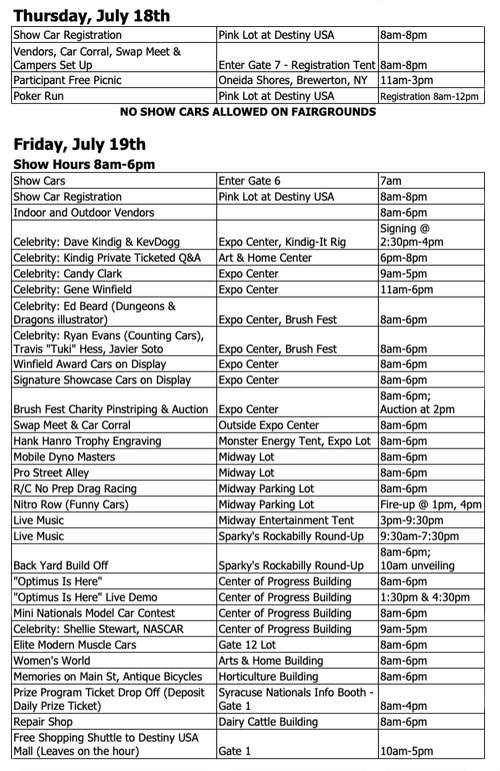 Schedule & Entertainment — Syracuse Nationals
