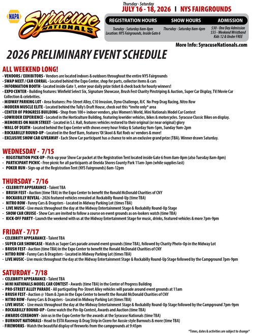 Schedule & Entertainment — Syracuse Nationals