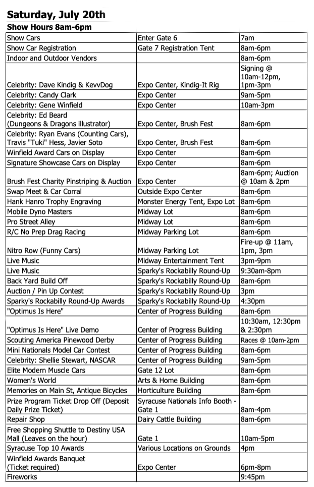 Schedule & Entertainment — Syracuse Nationals