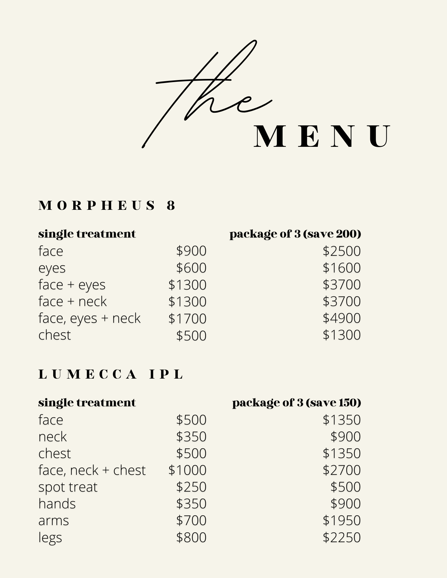 Prices — rev. med spa
