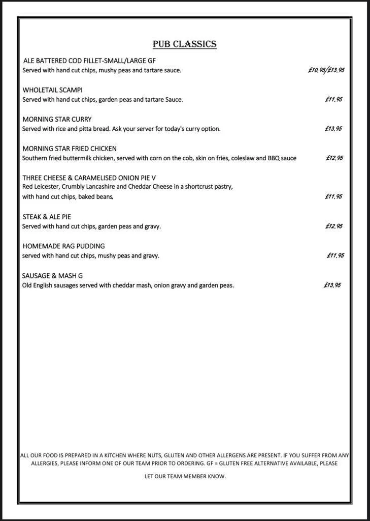 Menu — The Morning Star Pub