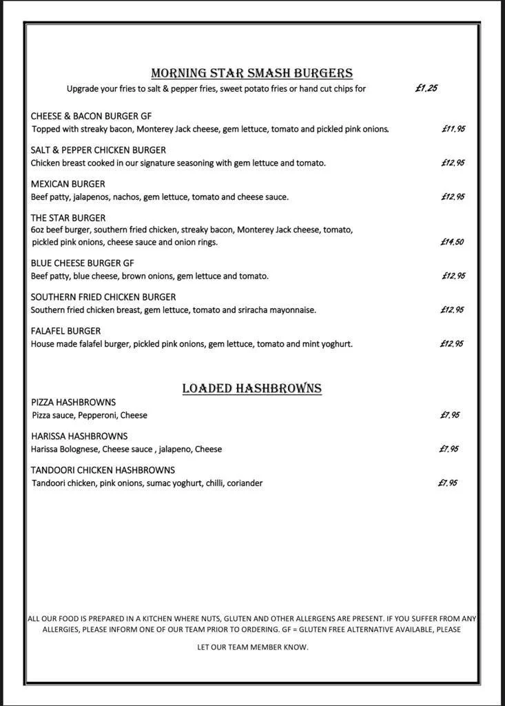 Menu — The Morning Star Pub
