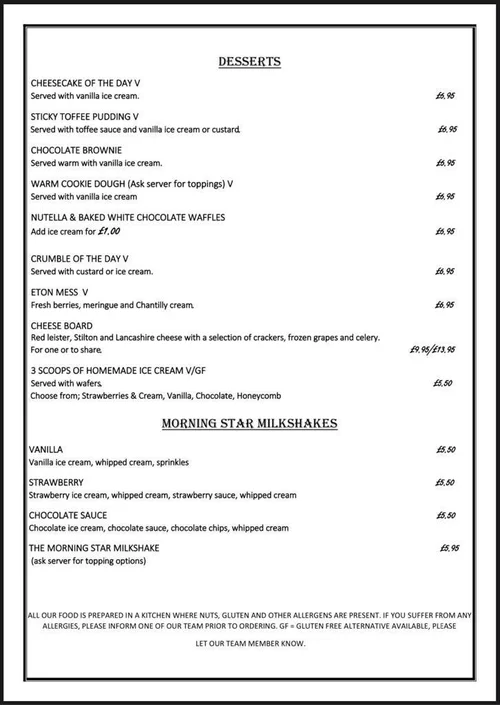 Menu — The Morning Star Pub