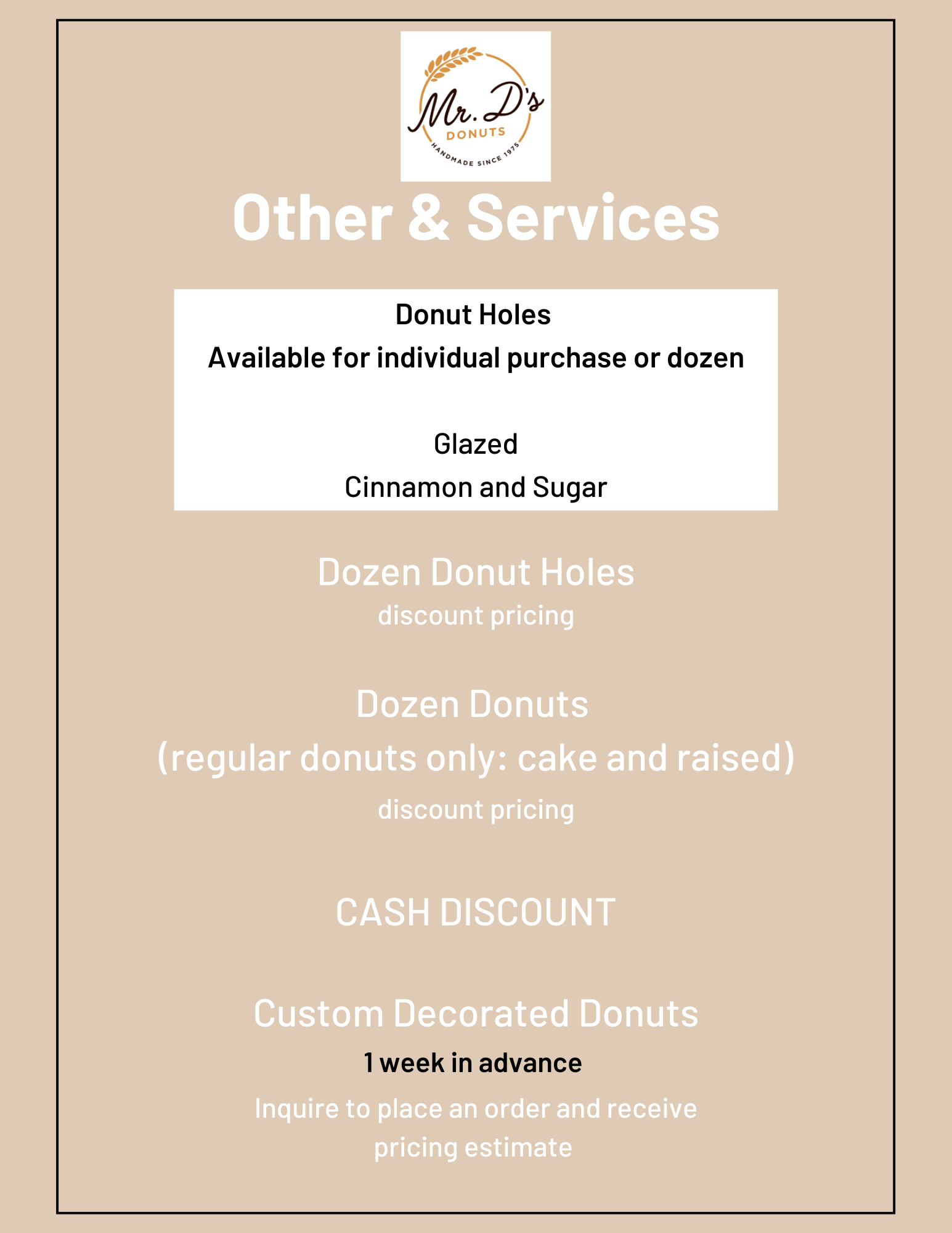 Menu and Services — Mr. D's