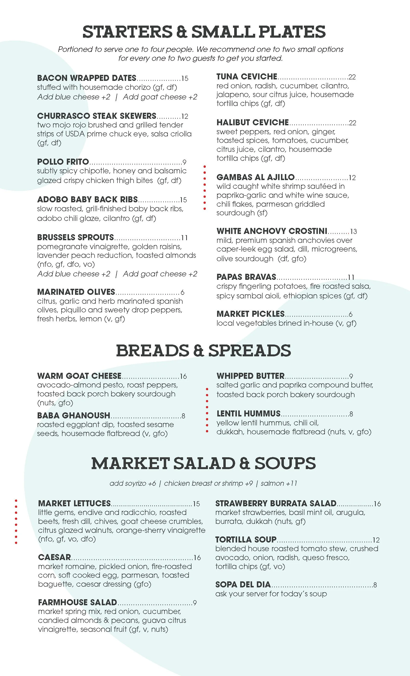 Dinner Menu — Luna Red Restaurant & Bar