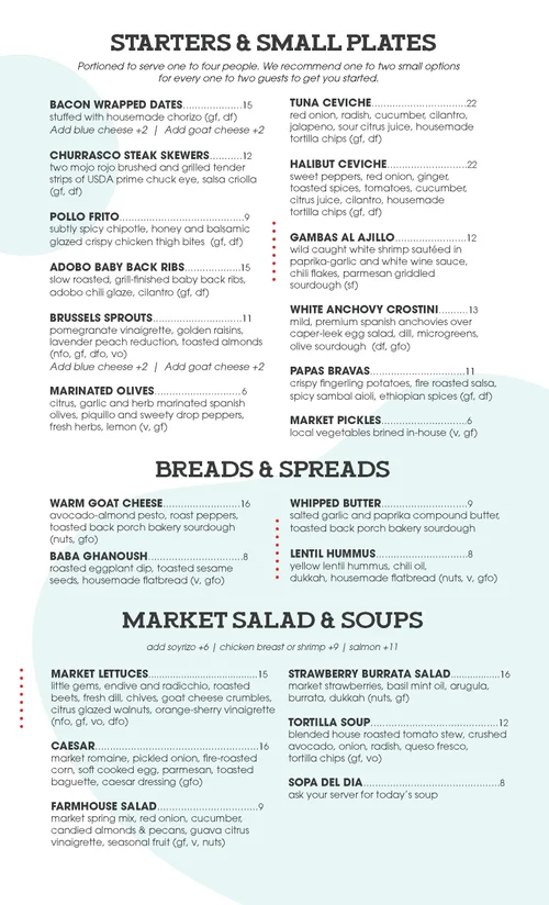 Dinner Menu — Luna Red Restaurant & Bar