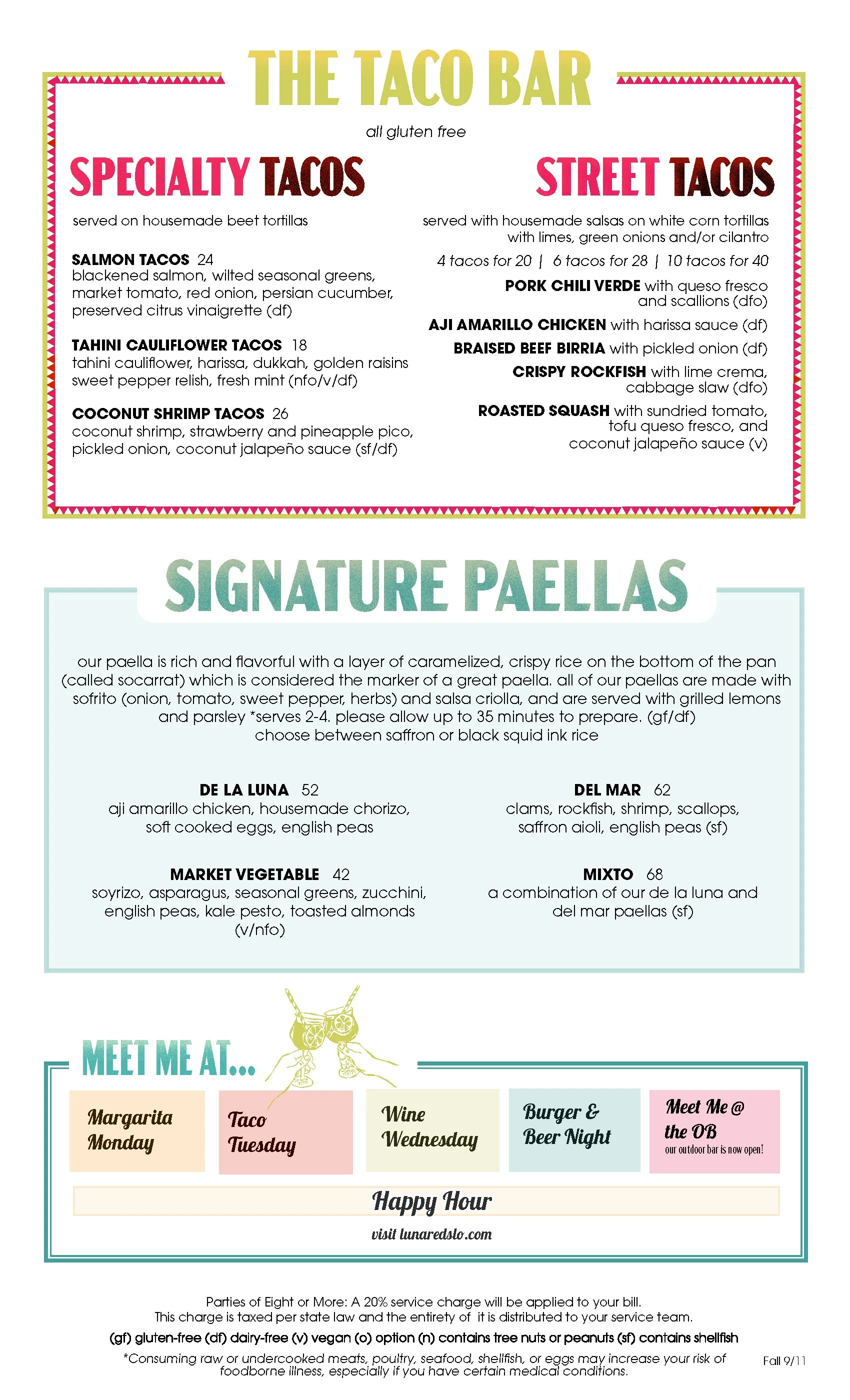 Dinner Menu — Luna Red Restaurant & Bar