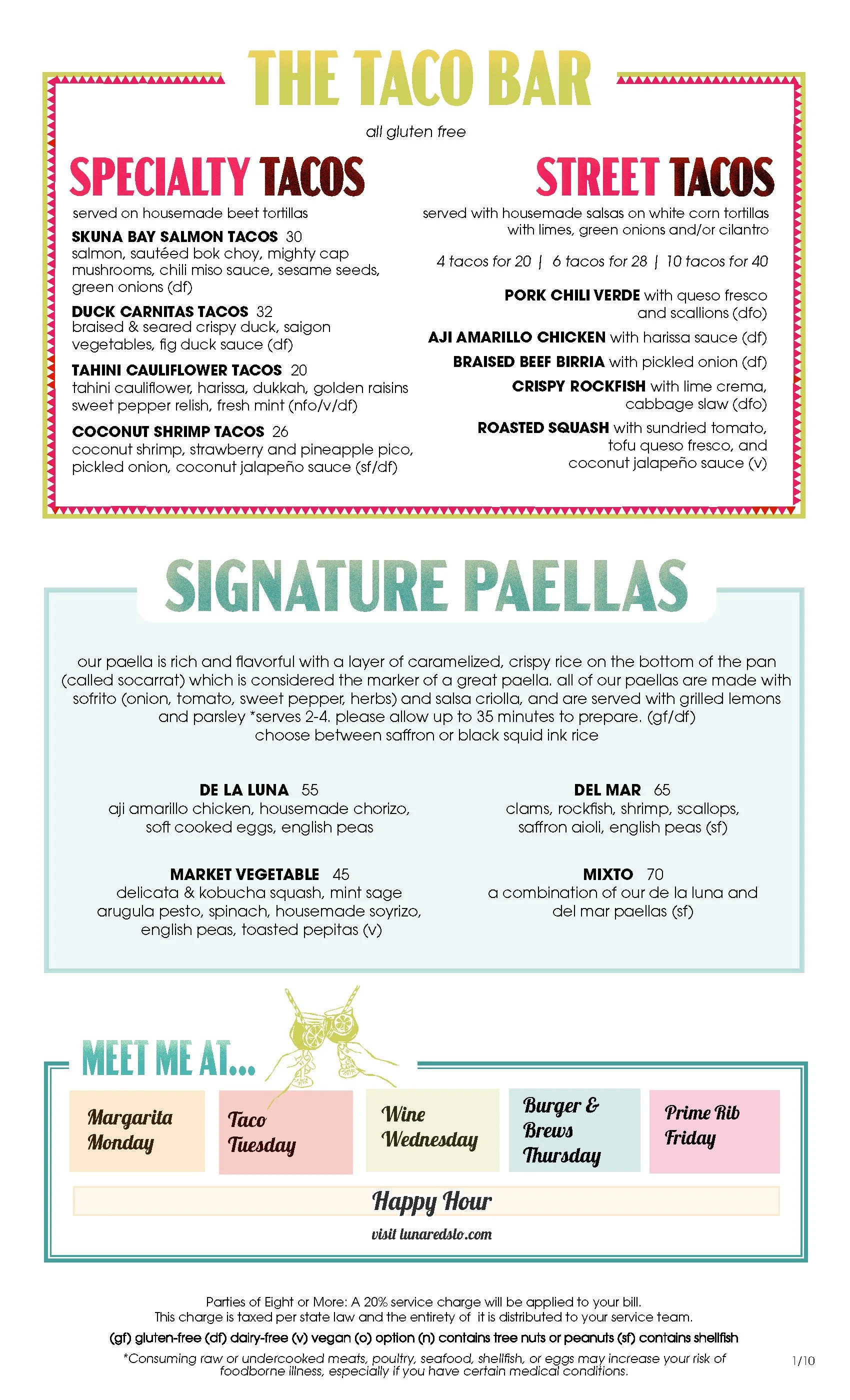 Dinner Menu — Luna Red Restaurant & Bar