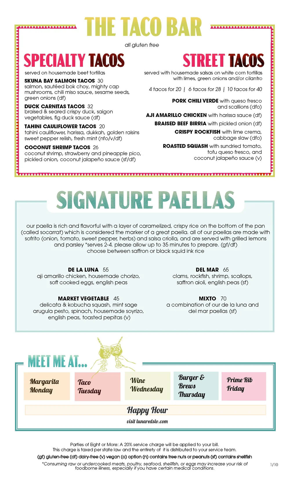 Dinner Menu — Luna Red Restaurant & Bar