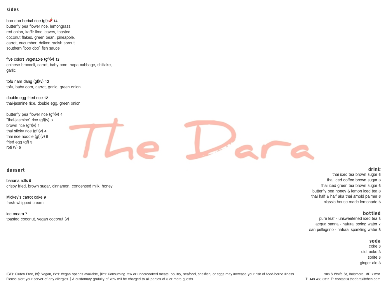Menu — The Dara