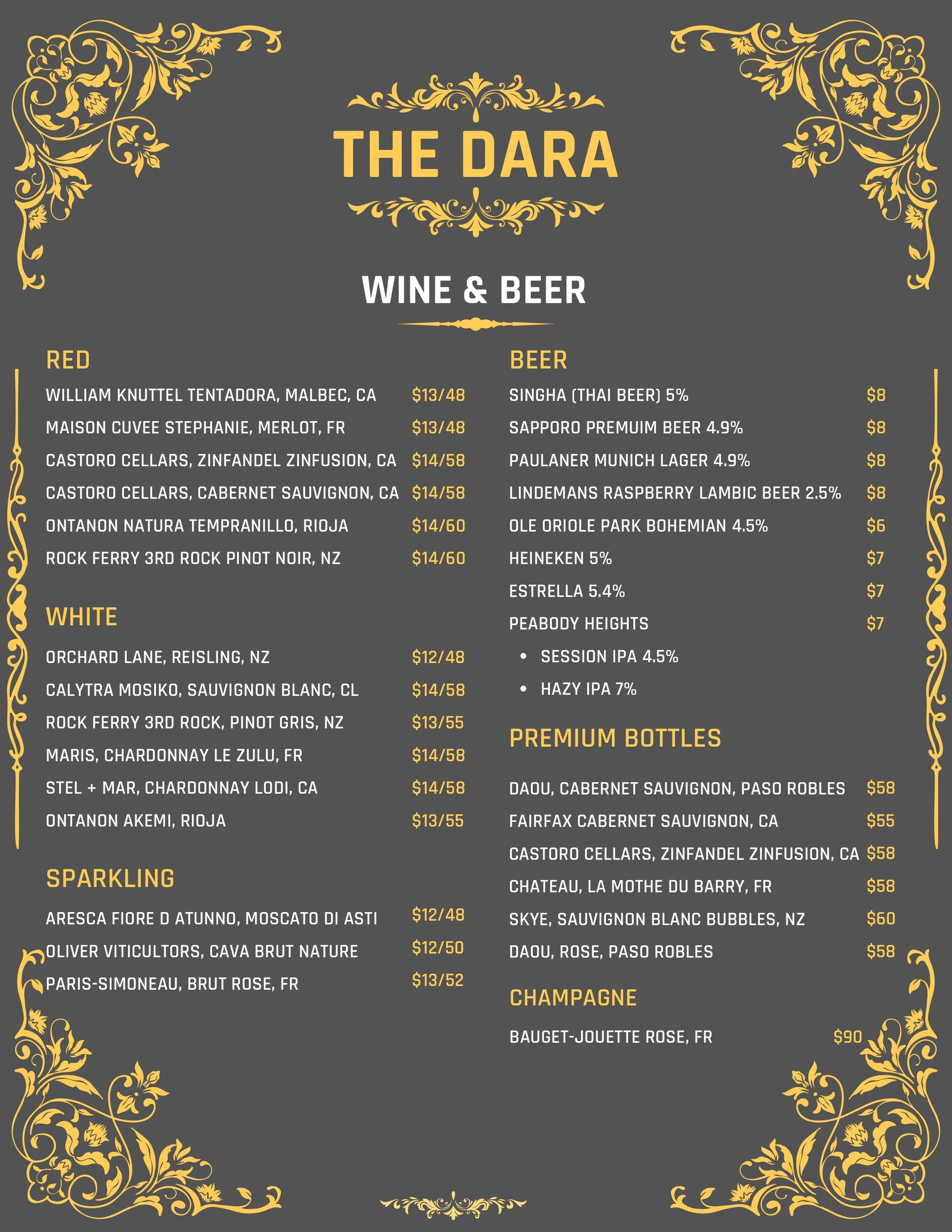 Menu — The Dara