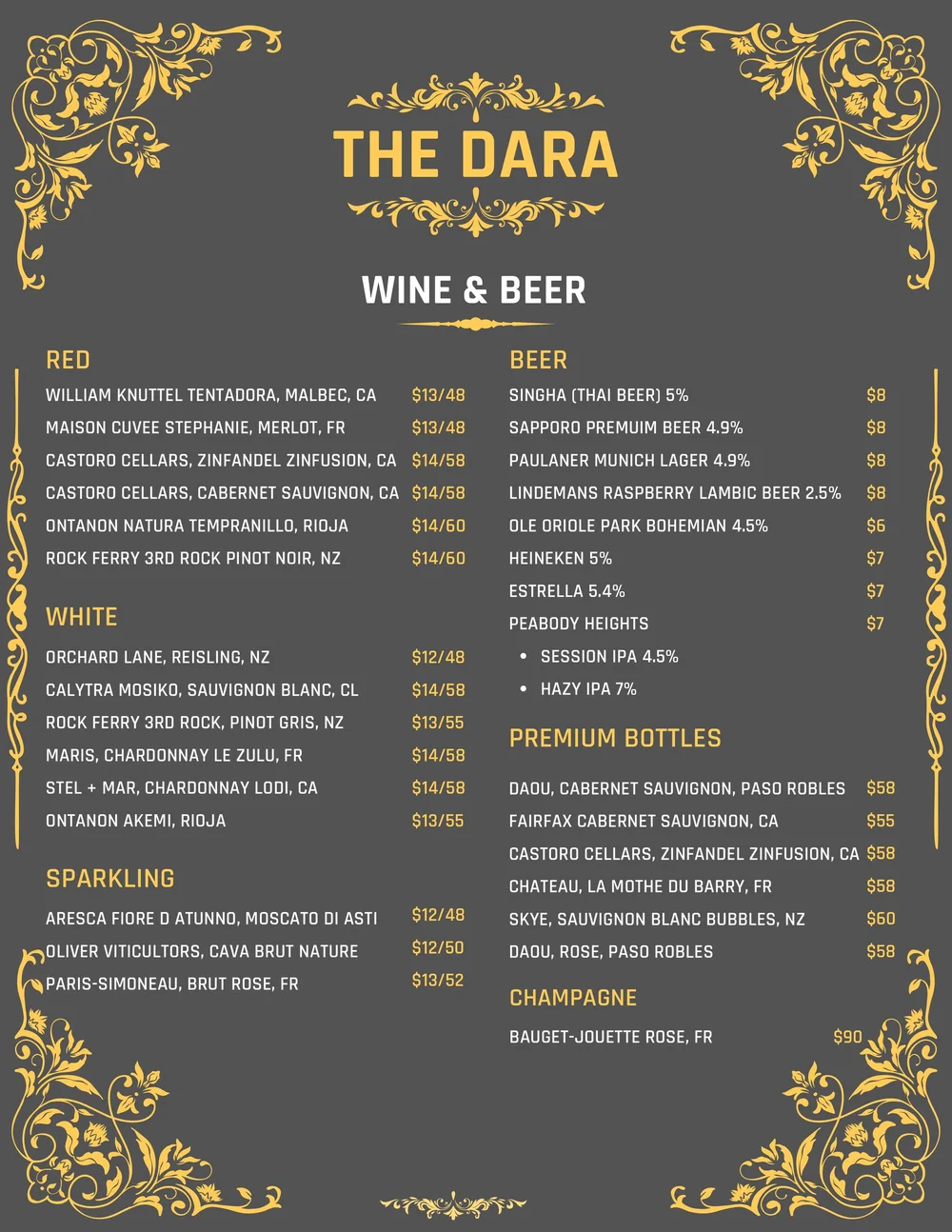 Menu — The Dara