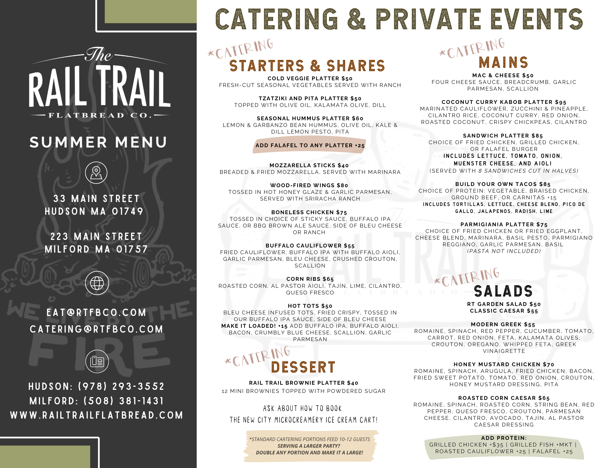 Catering Menu — Rail Trail Flatbread Company