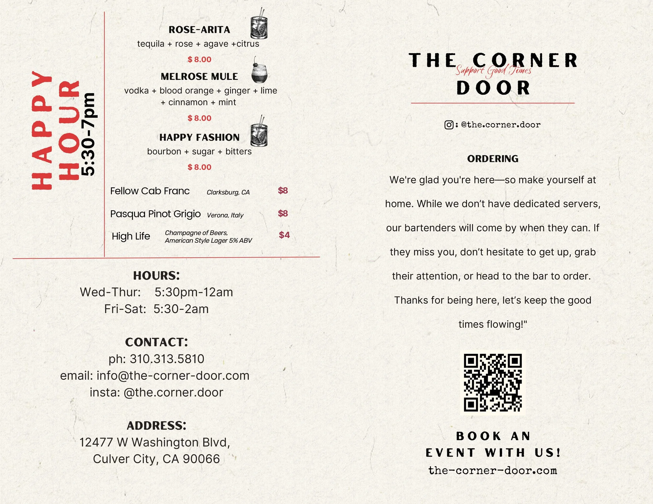 Menu — The Corner Door