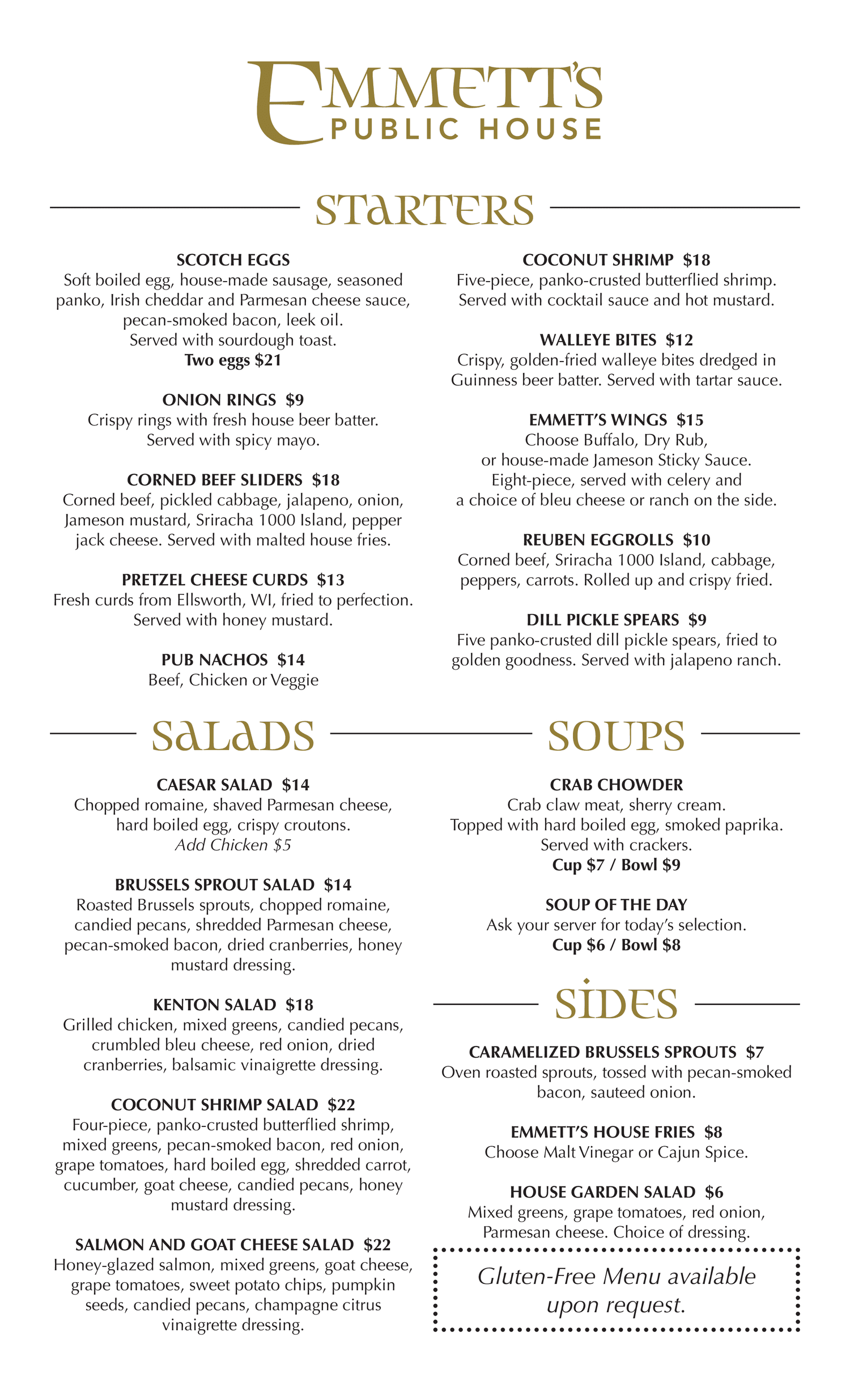 Menu — Emmett's Public House
