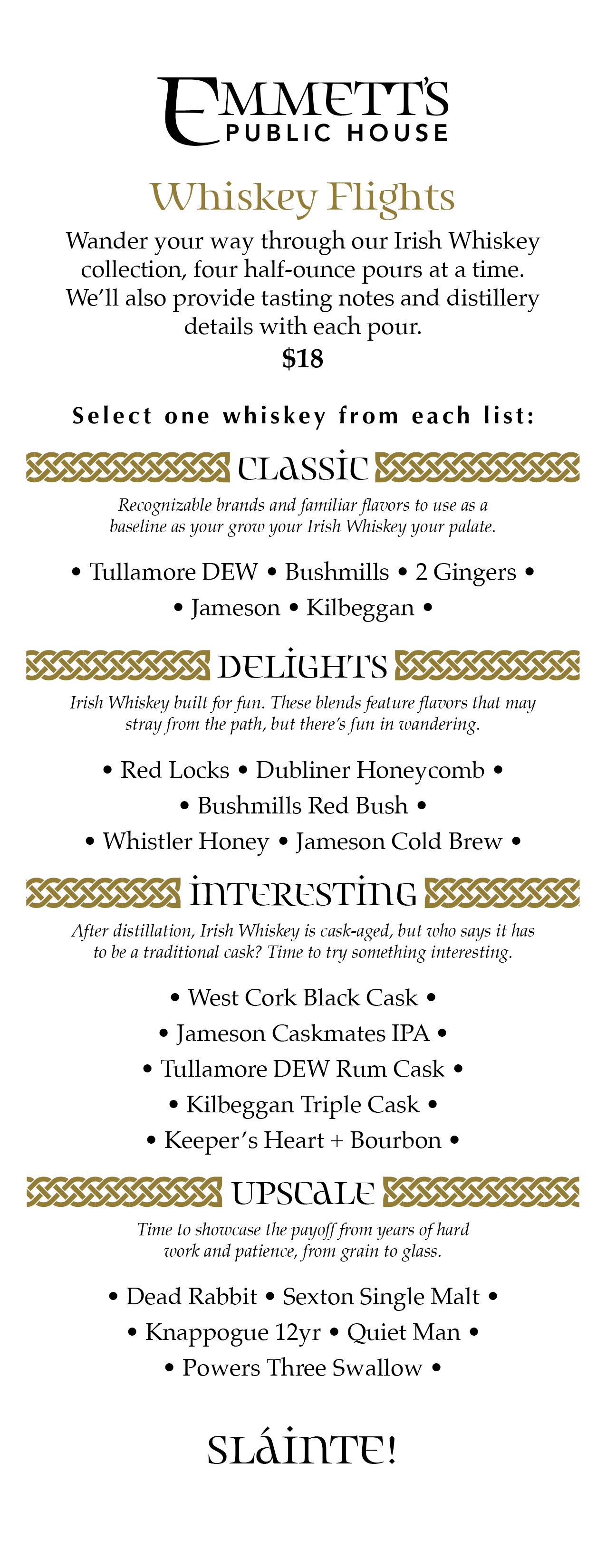 Whiskey Flights — Emmett's Public House