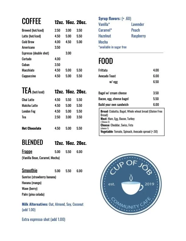 Menu — Cup of Jōb
