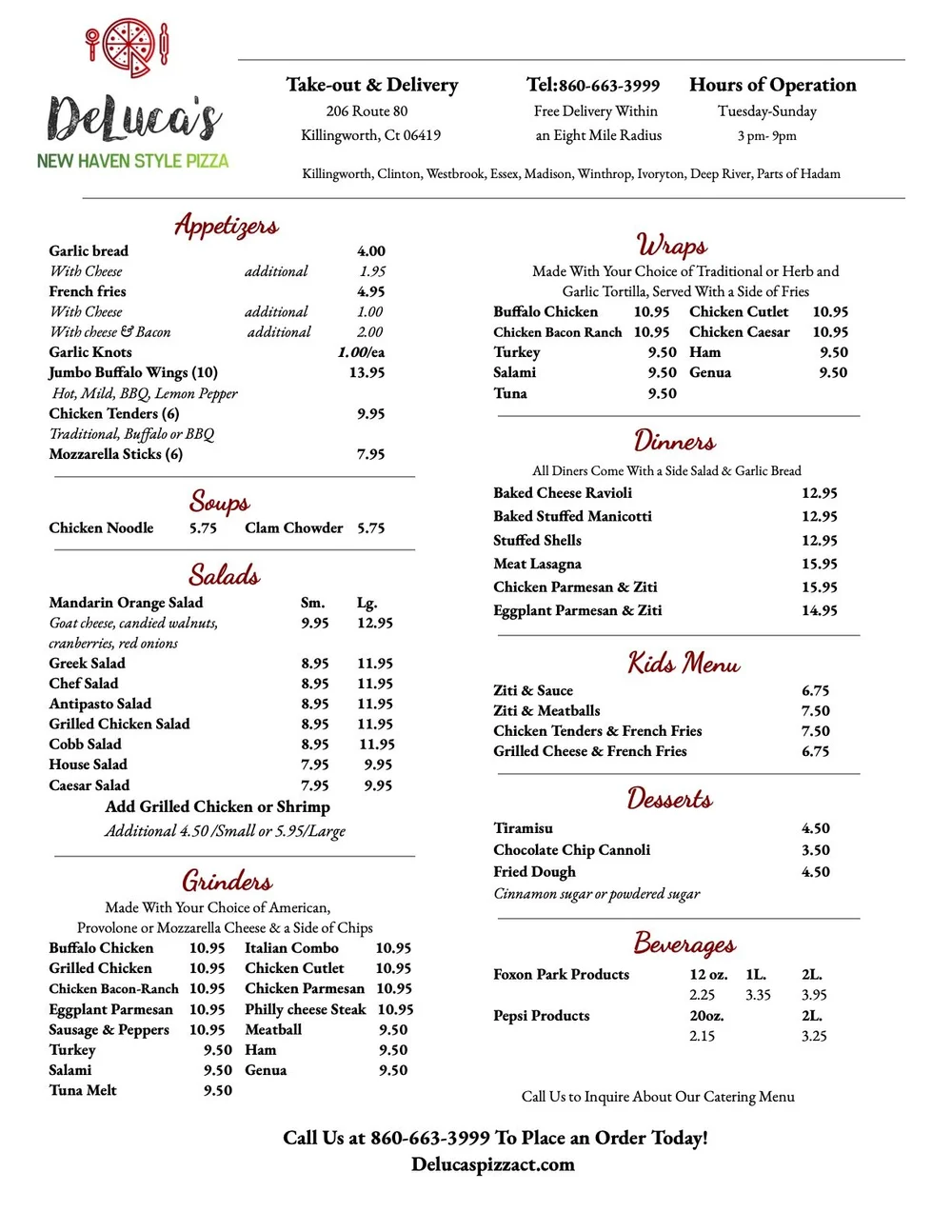 Menu — DeLucas Pizzeria