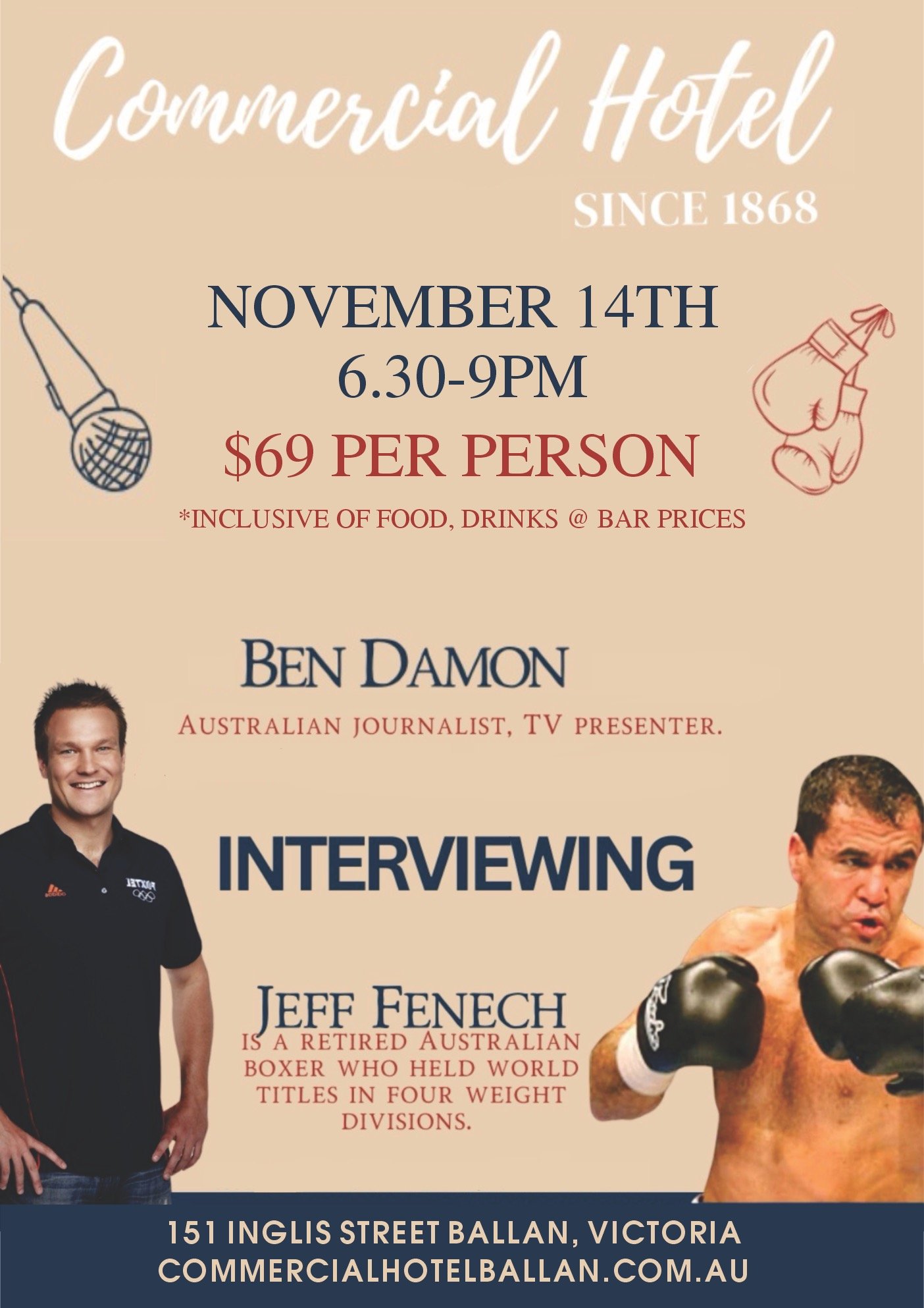 Jeff Fenech appearing live at the Commercial Hotel, Ballan
