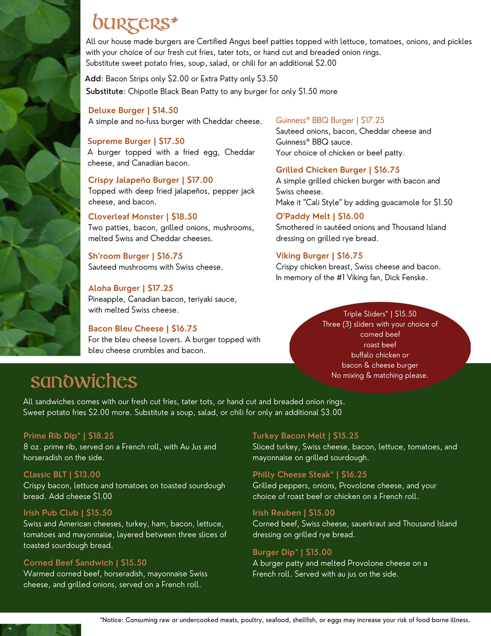 Cloverleaf Sports Bar & Grill Menu — Cloverleaf Sports Bar & Grill