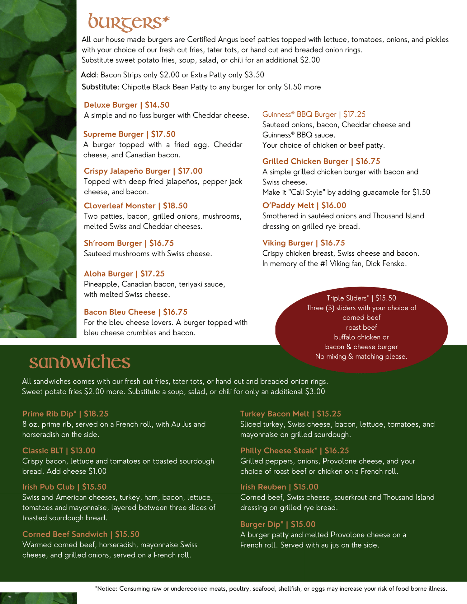 Cloverleaf Sports Bar & Grill Menu — Cloverleaf Sports Bar & Grill