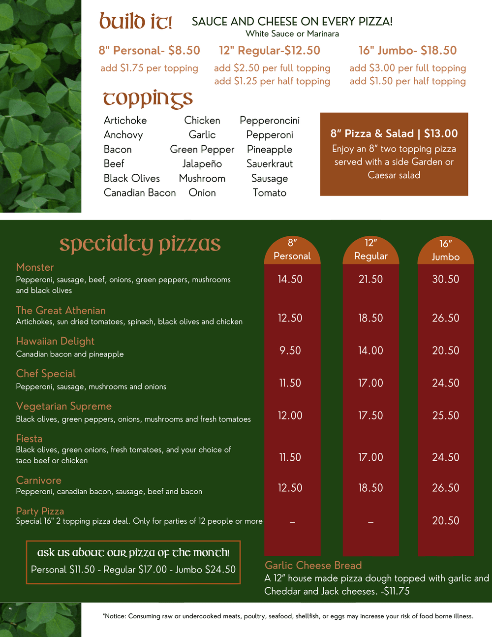 Cloverleaf Sports Bar & Grill Menu — Cloverleaf Sports Bar & Grill