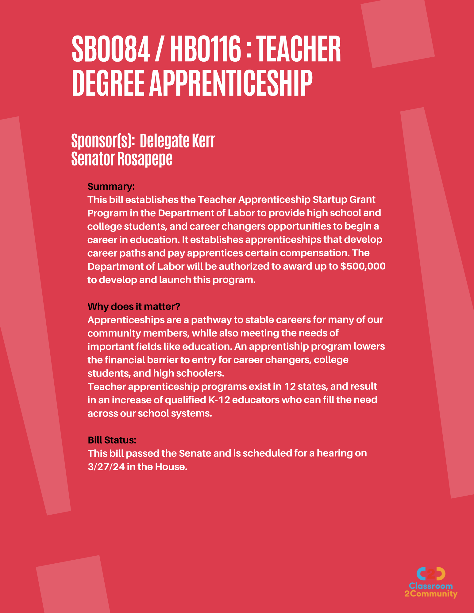 Legislative tracker — Classroom 2 Community