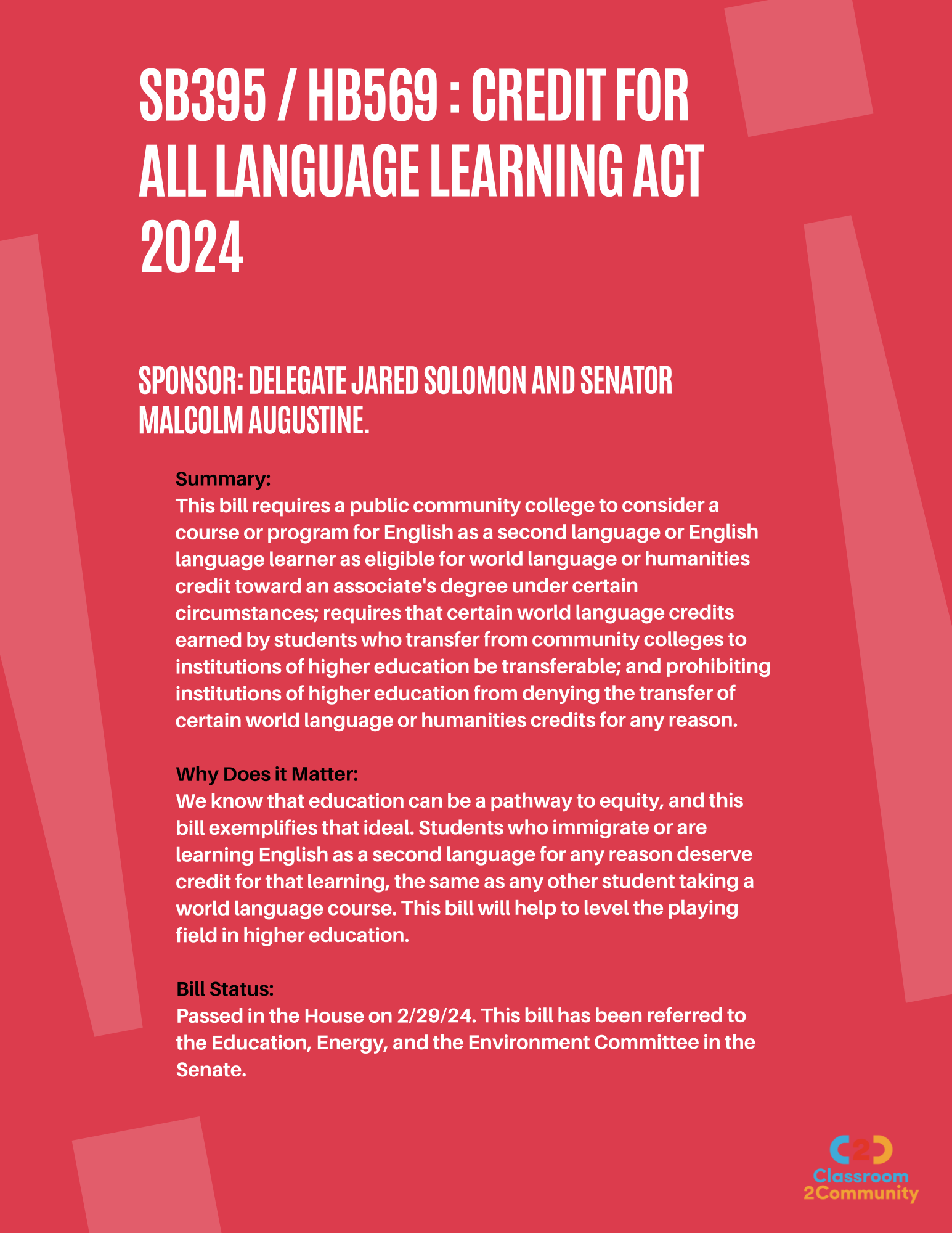 Legislative tracker — Classroom 2 Community