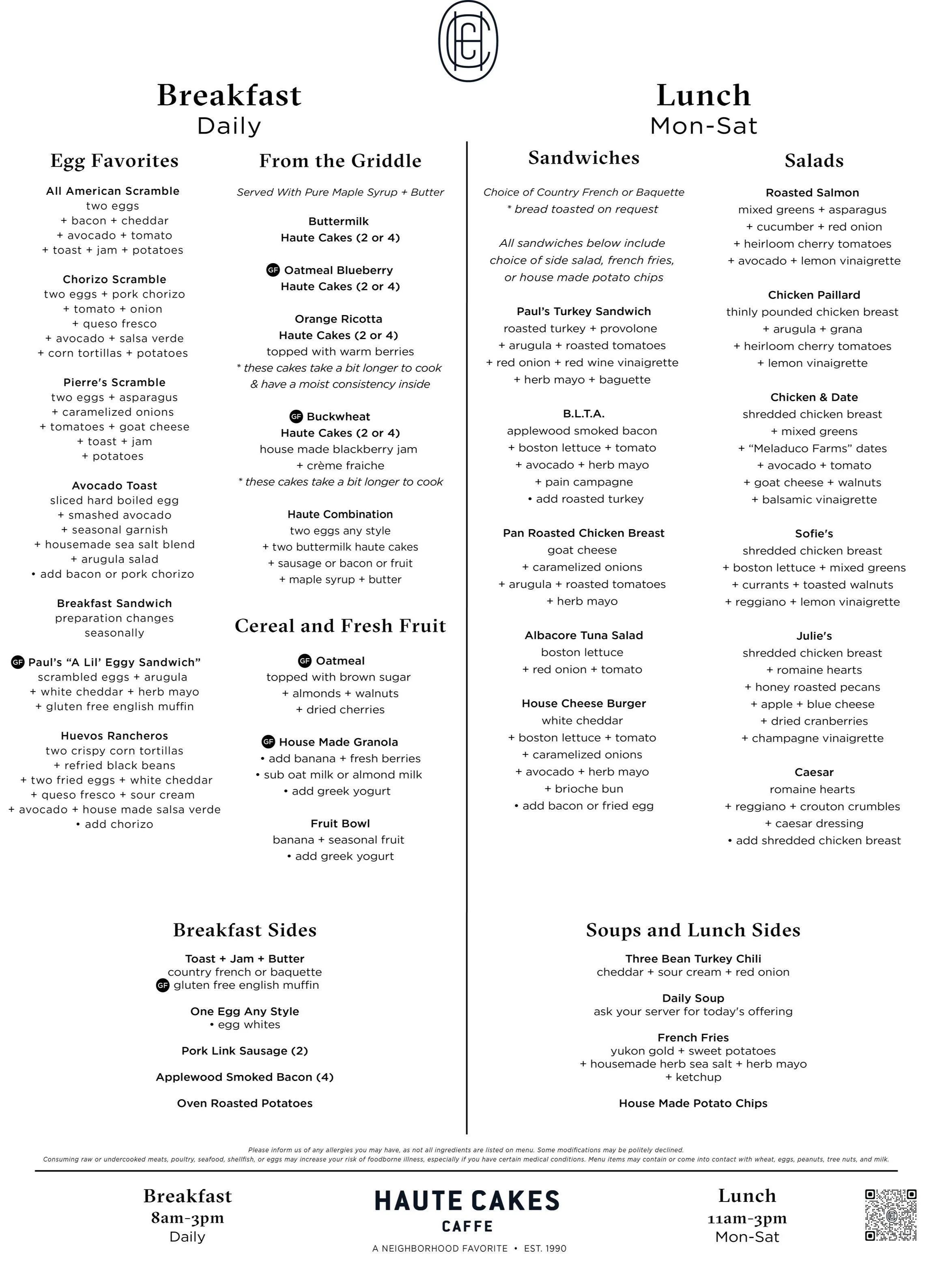 Menu — Haute Cakes Caffe