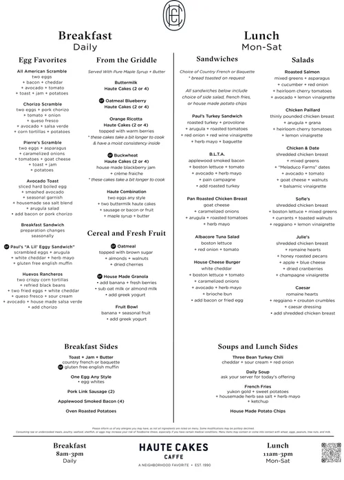 Menu — Haute Cakes Caffe