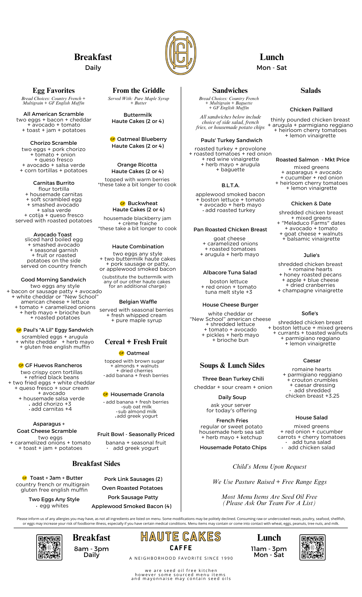 Menu — Haute Cakes Caffe
