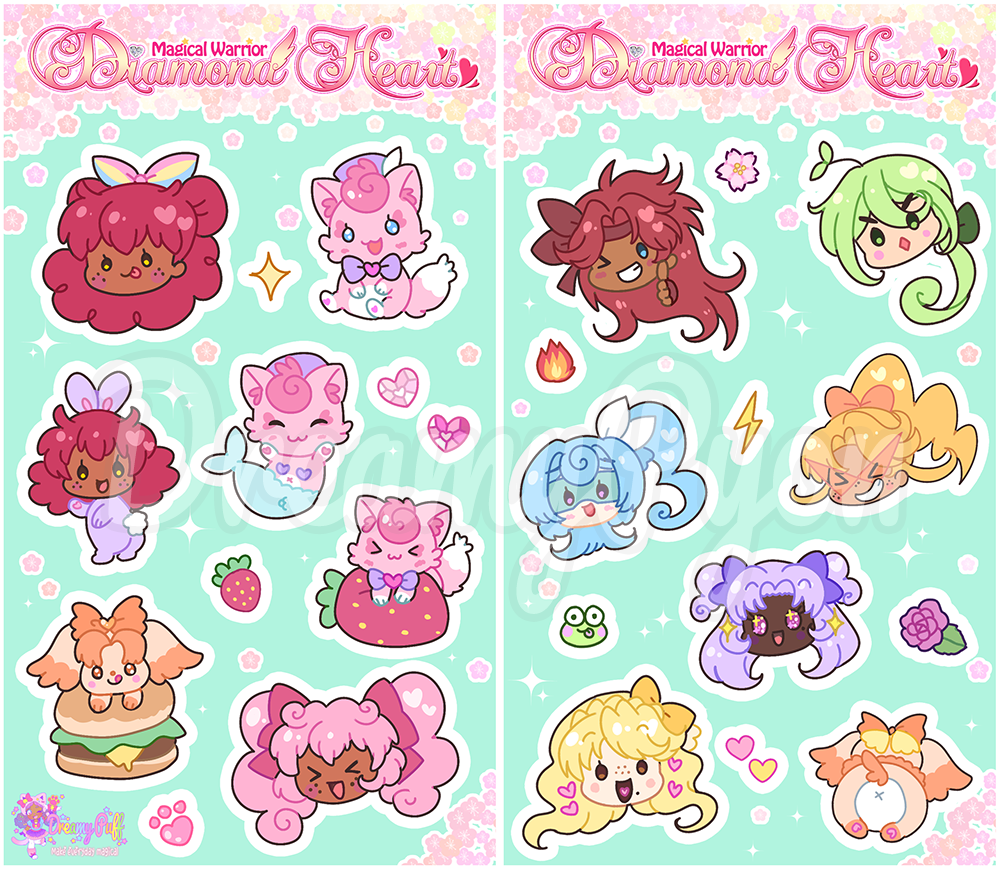 Vinyl Pastel Chibi Sticker Sheets — Magical Warrior Diamond Heart