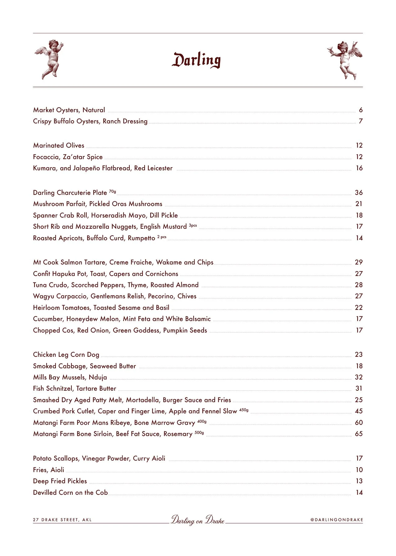 MENUS — Darling on Drake