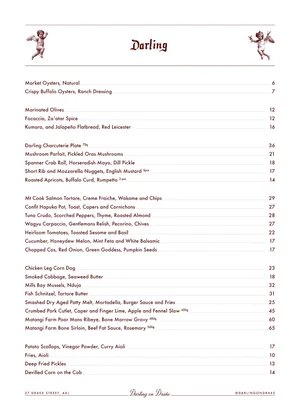 MENUS — Darling on Drake