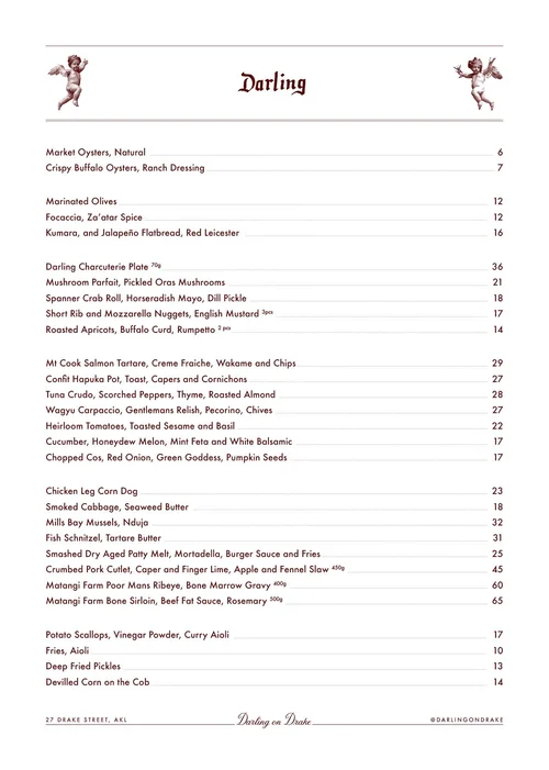 MENUS — Darling on Drake