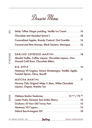 MENUS — Darling on Drake