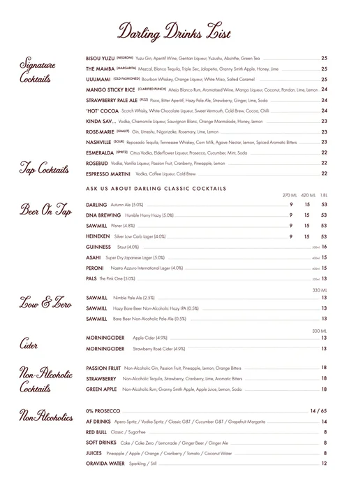 MENUS — Darling on Drake