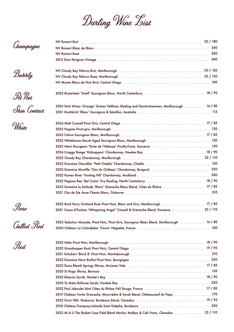 MENUS — Darling on Drake